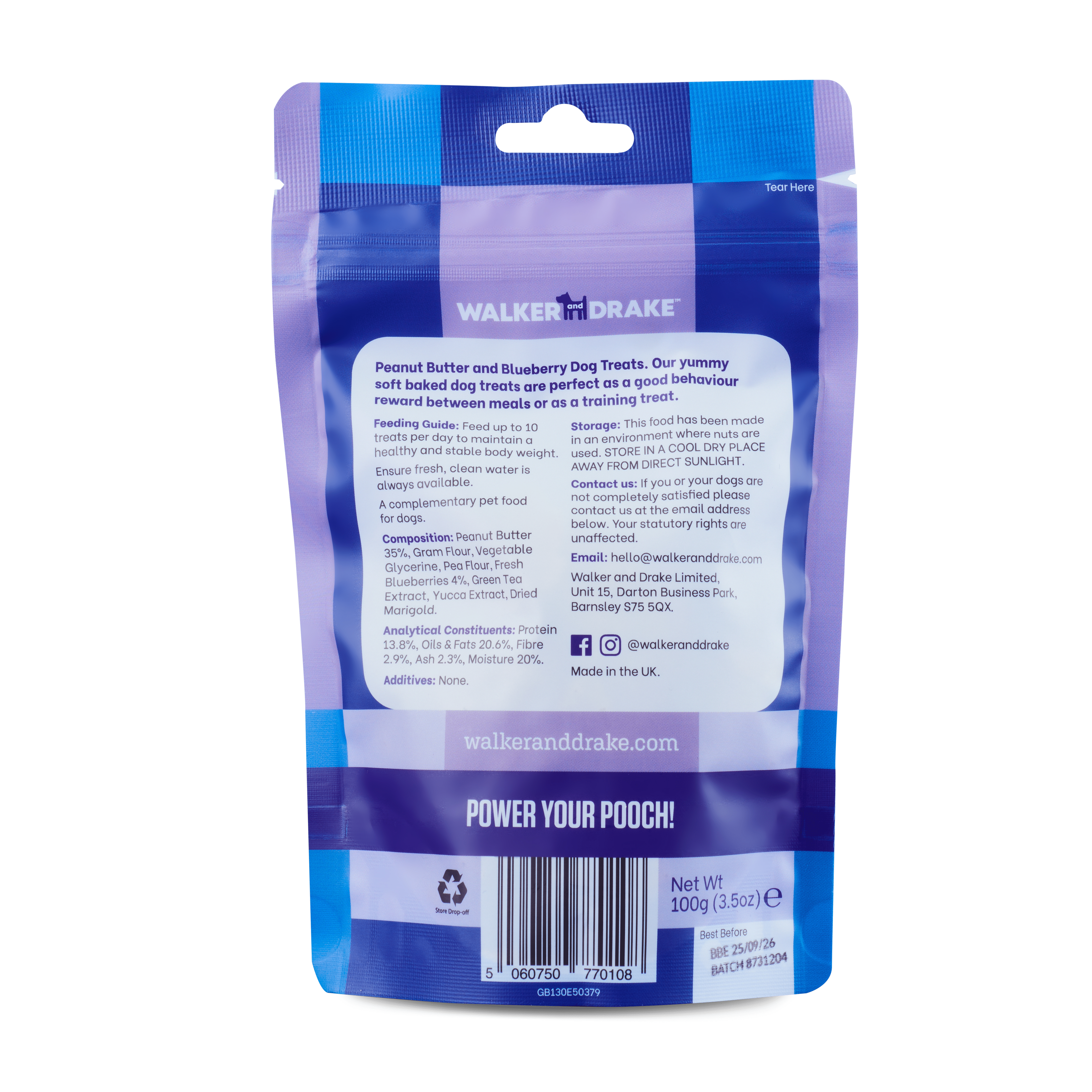 Peanut Butter & Blueberry Soft Baked Natural Dog Treats - Walker and Drake